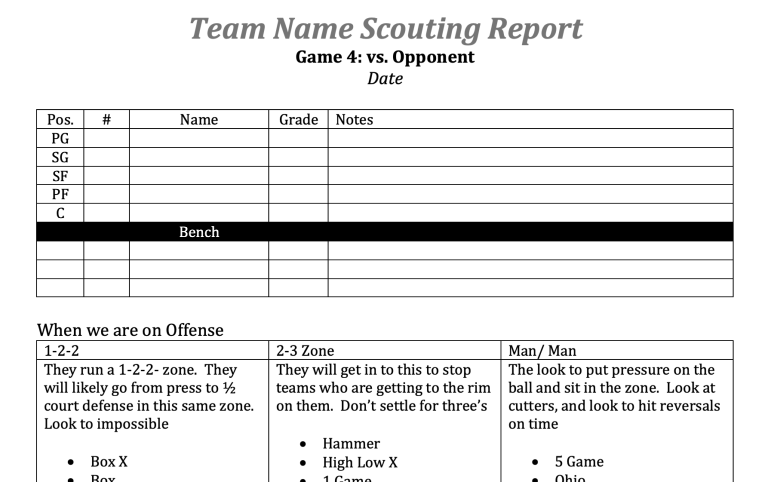 One Page Player Scouting Report - Coaching Share